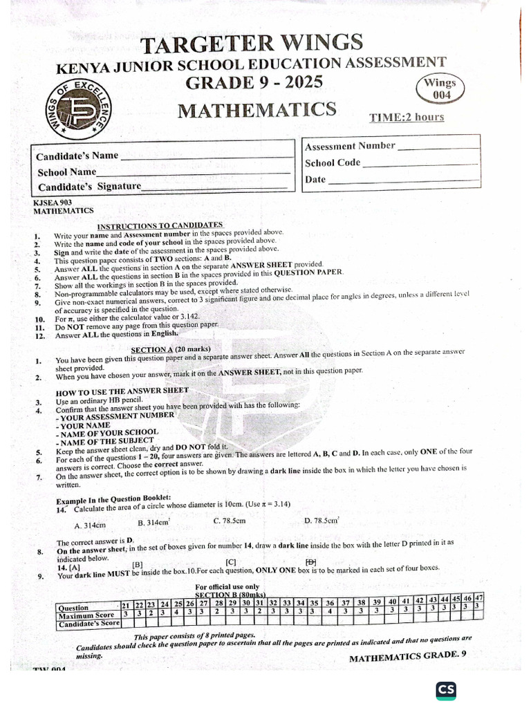 Targeter Wings 004 Grade 9 Maths | PDF