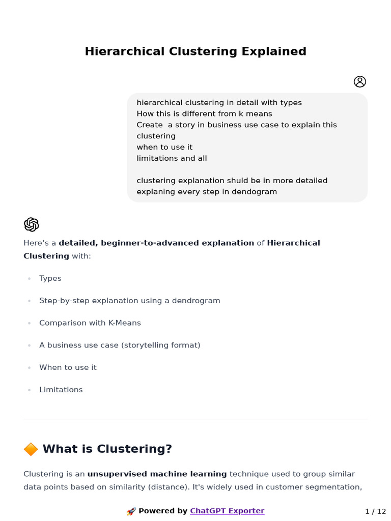 ChatGPT-Hierarchical Clustering Explained | PDF | Cluster Analysis | Theoretical Computer Science