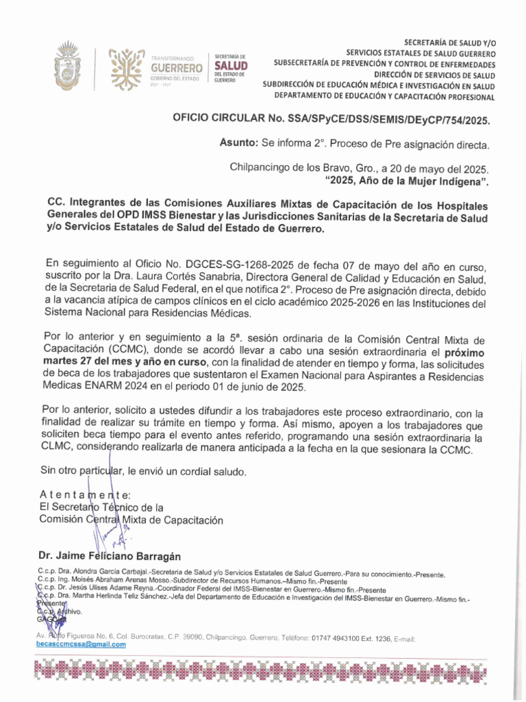 CIRCULAR 2°. Proceso de Pre Asignación Directa Del Enarm 2024. | PDF