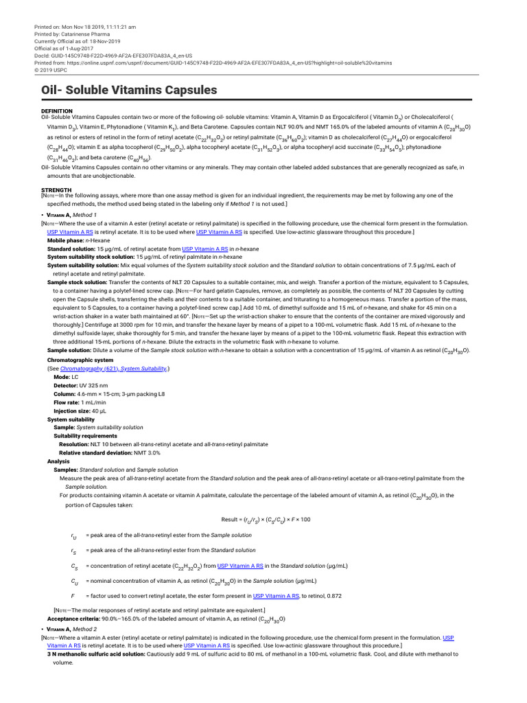 oil_soluble_vitamins_capsules | PDF | Vitamin A | Chromatography