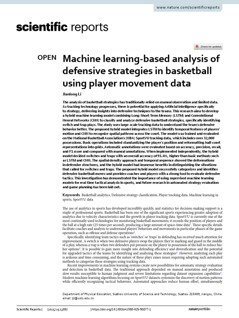 Machine Learning-Based Analysis of Defensive Strategies in Basketball ...