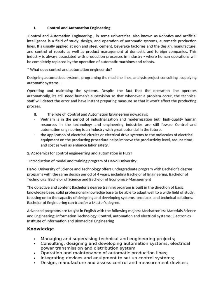 Control and Automation Engineering Overview | PDF | Automation ...