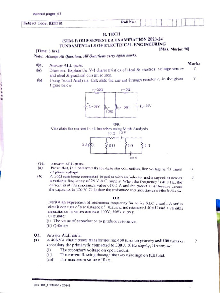 Electrical Engineering PYQs | PDF | Electromagnetism | Electrical Engineering