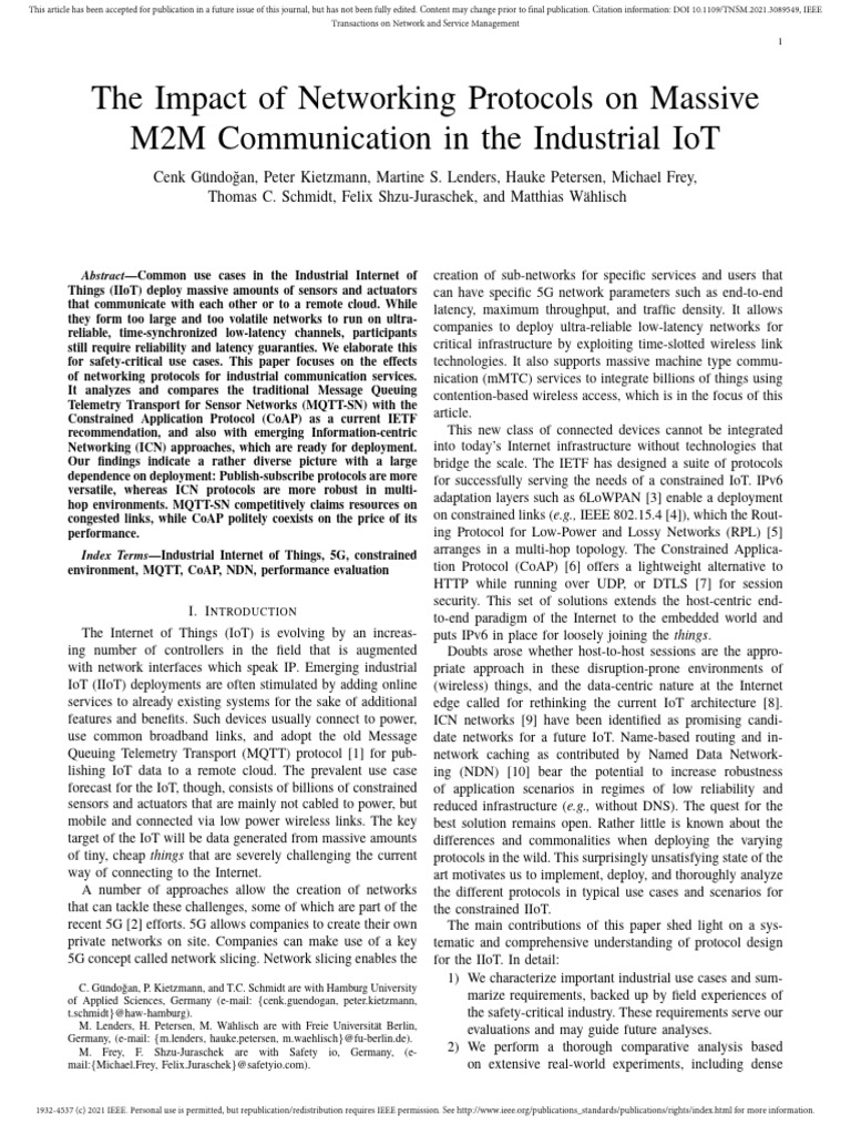 Impact_networking_Protocols_M2M | PDF | Computer Network | Internet Of Things