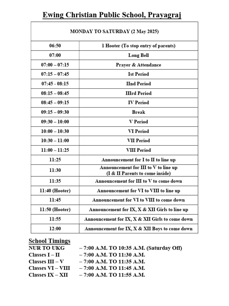 2 May 2025 Bell Timings | PDF