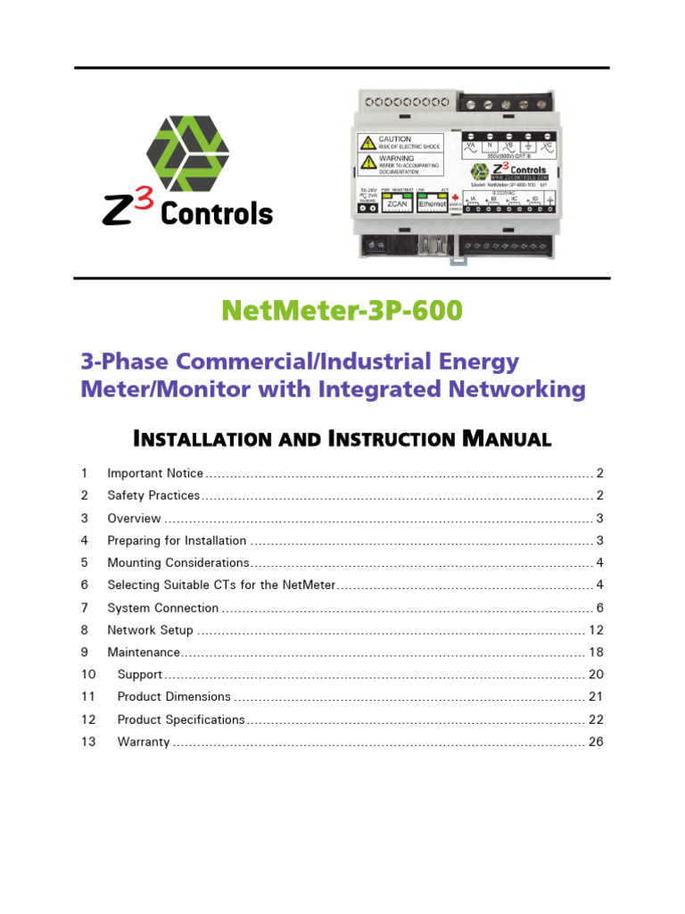 NetMeter 3P 600 Installation Manual 1.0.2 Web | PDF | Electrostatic Discharge | Transformer