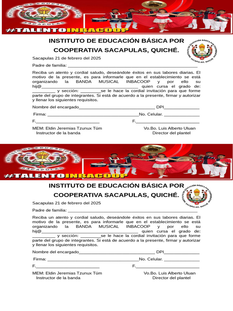 Invitación a la Banda Musical Inbacoop | PDF