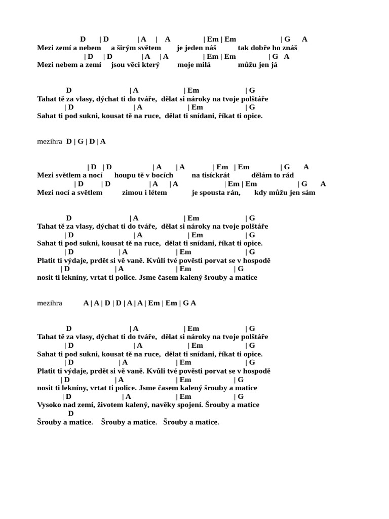 Šrouby A Matice (Akordy + Text) | PDF