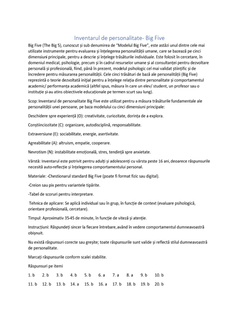 Inventarul de Personalitate | PDF