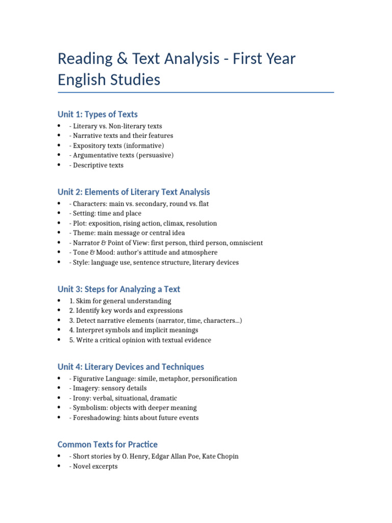Reading Text Analysis Year1 English-2 | PDF