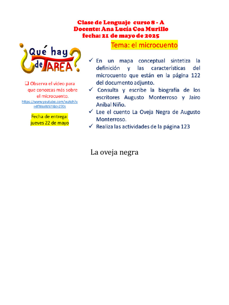 El Microcuento 8° Actividades | PDF