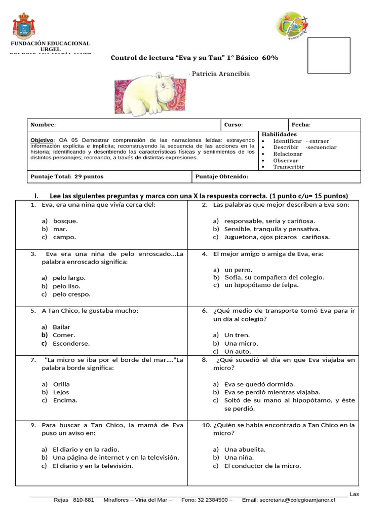 Control de lectura: "Eva y su Tan" | PDF