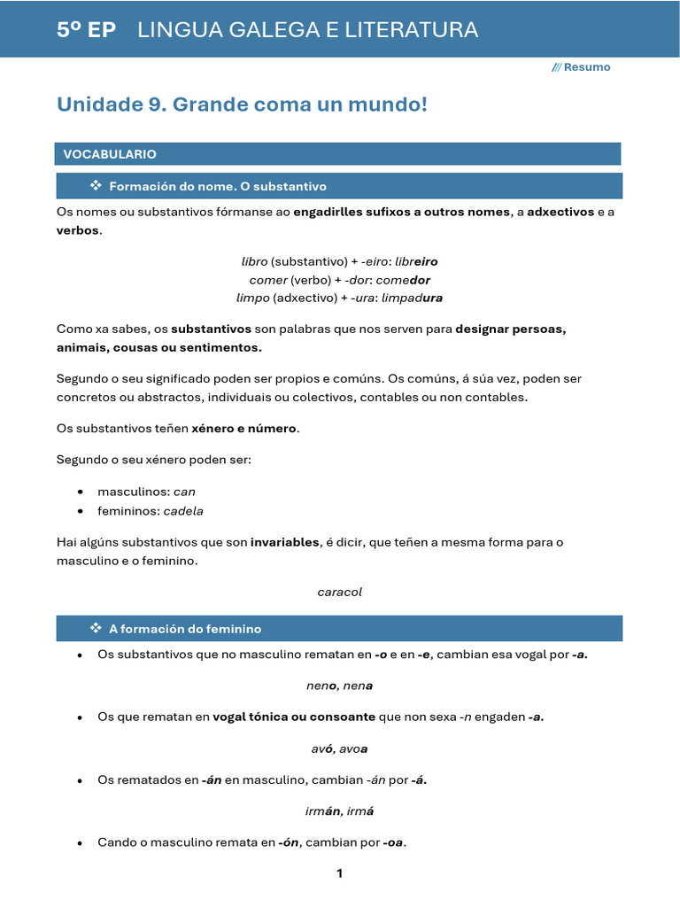 Resumo 5ep Lingua U9 | PDF