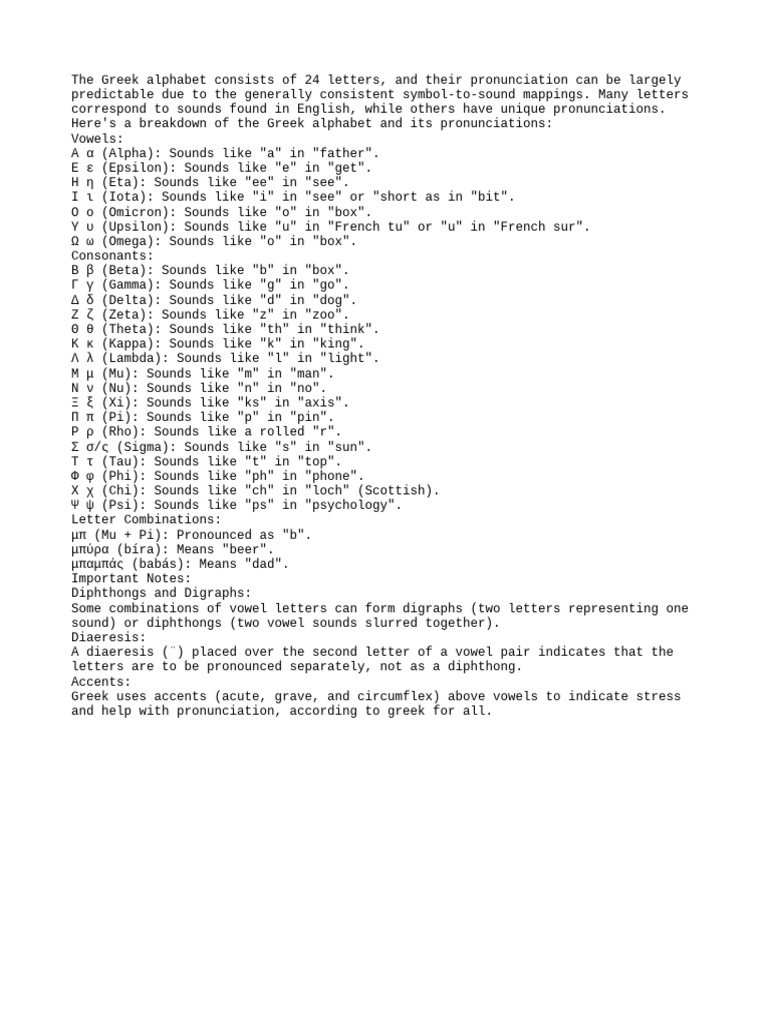 Greek Alphabet Pronunciation Guide | PDF