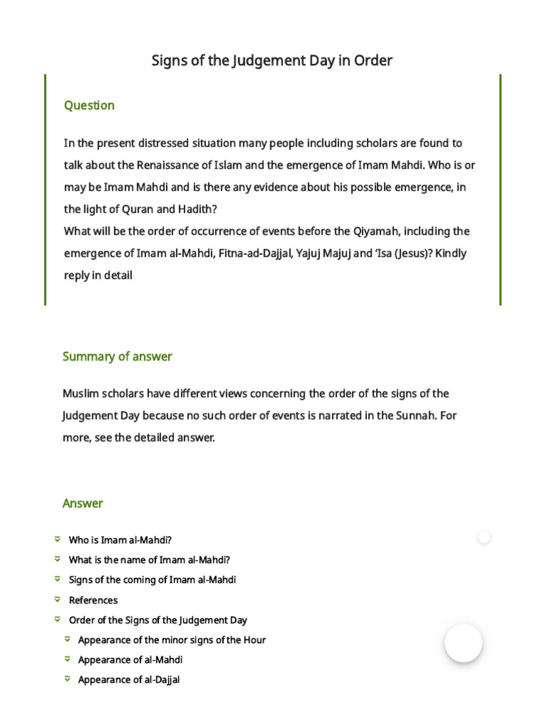 Signs of The Judgement Day in Order - Islam Question & Answer | PDF ...