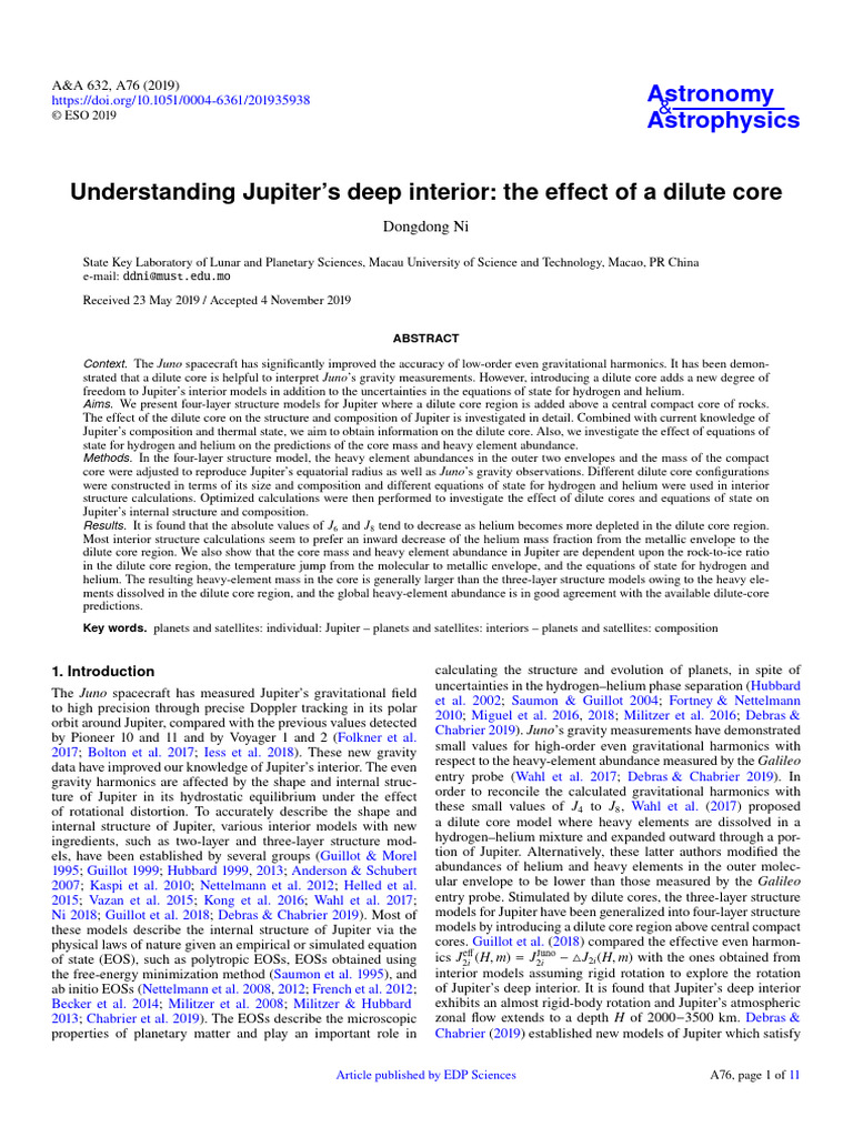 Understanding Jupiter's Deep Interior - The Effect of A Dilute Core ...