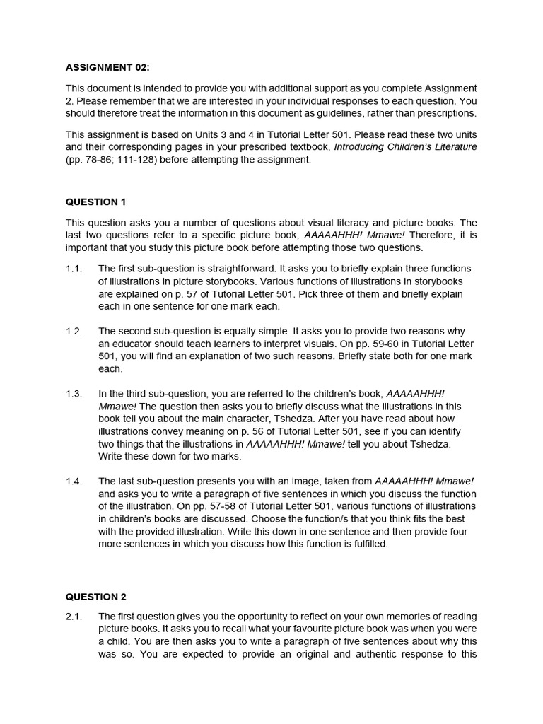 Assignment 2 Guidance Letter | PDF | Picture Book | Children's Literature