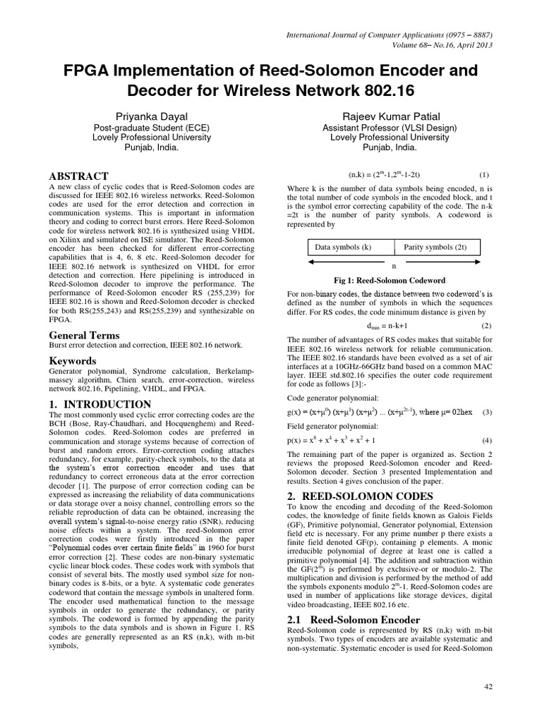FPGA Implementation of Reed Solomon Enco | PDF | Error Detection And ...