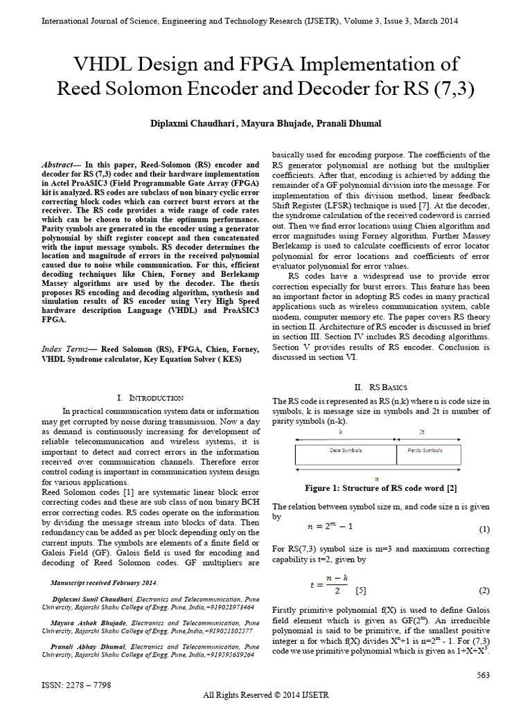 VHDL Design and FPGA Implementation of R | PDF | Algorithms | Computer Science