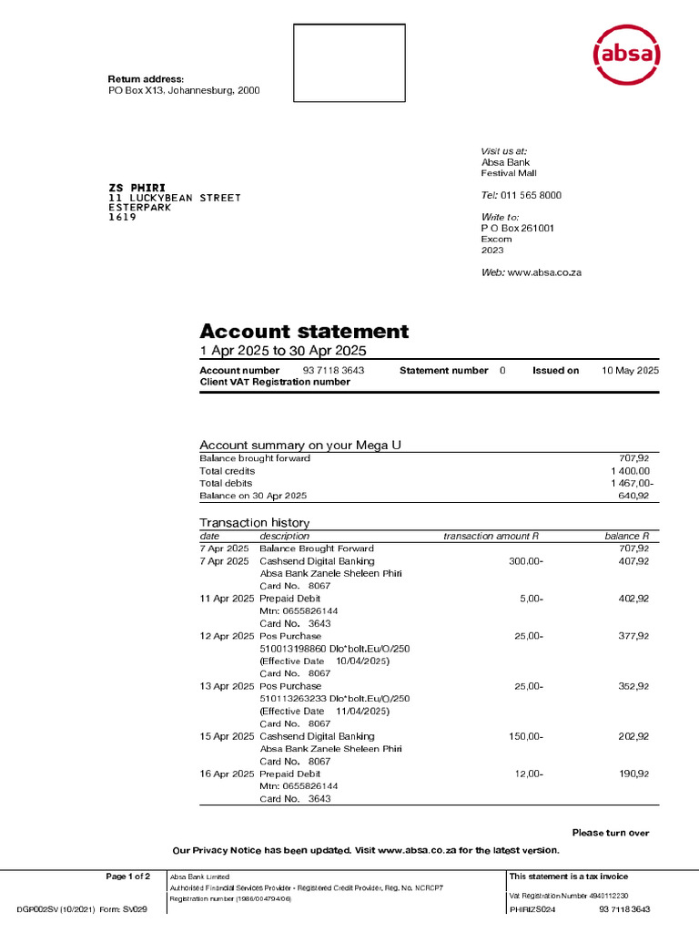 ZANELE SHELEEN PHIRI - fJjgLgb6 - Archived | PDF | Debit Card | Annual ...