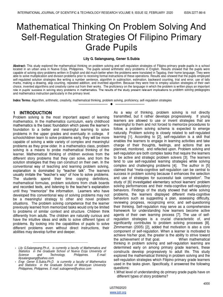 Filipino Pupils' Math Problem Solving Strategies | PDF | Learning ...