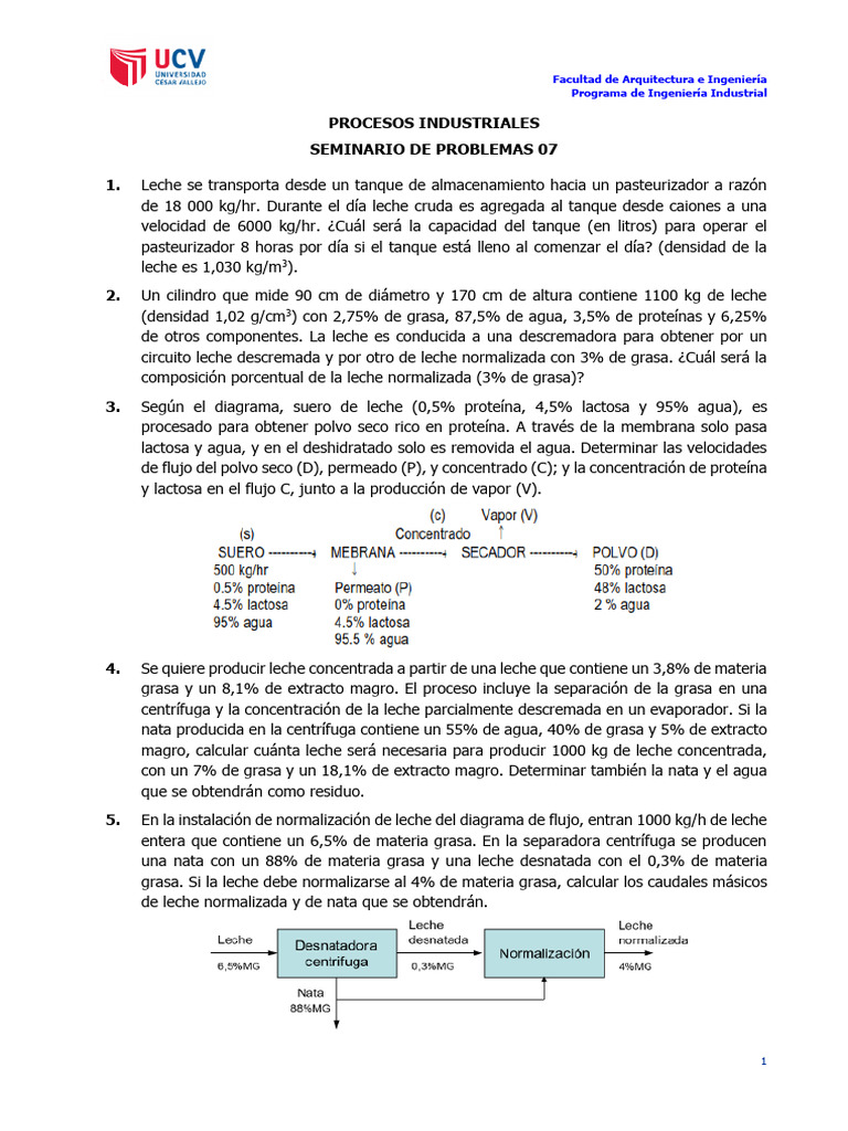 Seminario de Problemas 07 | PDF | Leche | Agua