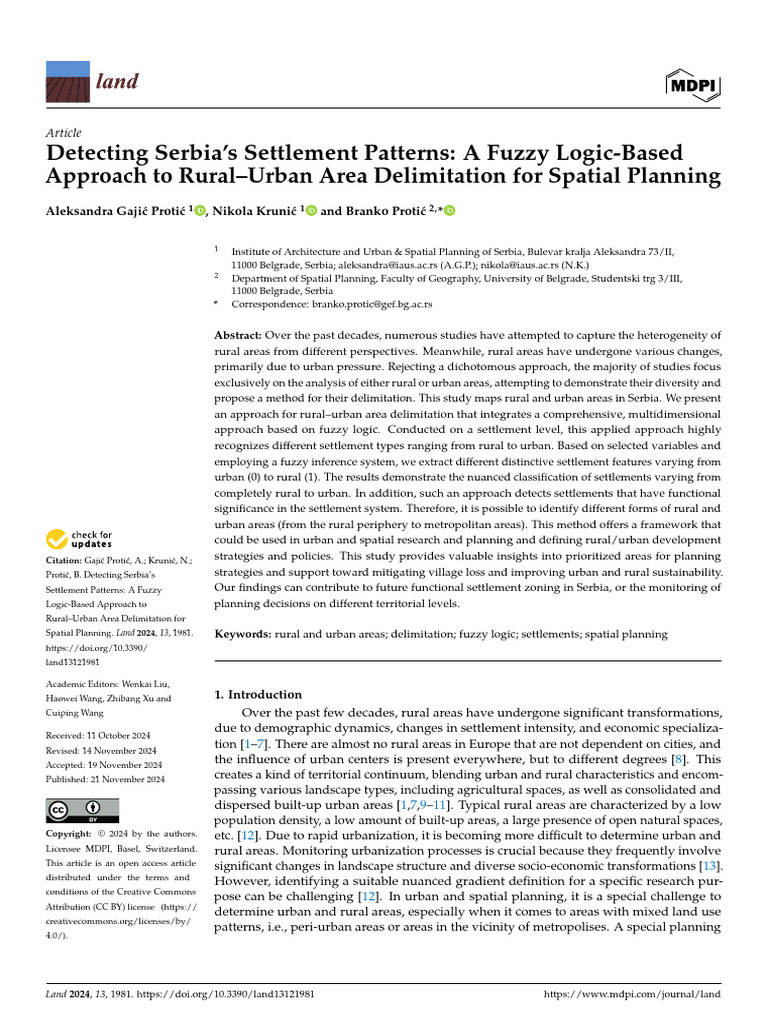 Detecting Serbia's Settlement Patterns: A Fuzzy Logic-Based Approach To Rural-Urban Area ...