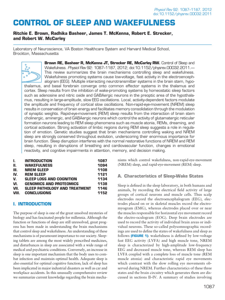 Control of Sleep and Wakefulness | PDF | Sleep | Rapid Eye Movement Sleep
