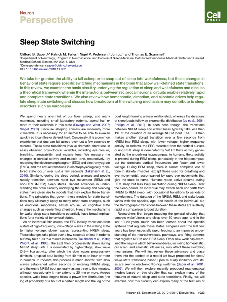 Sleep State Switching | PDF | Thalamus | Rapid Eye Movement Sleep