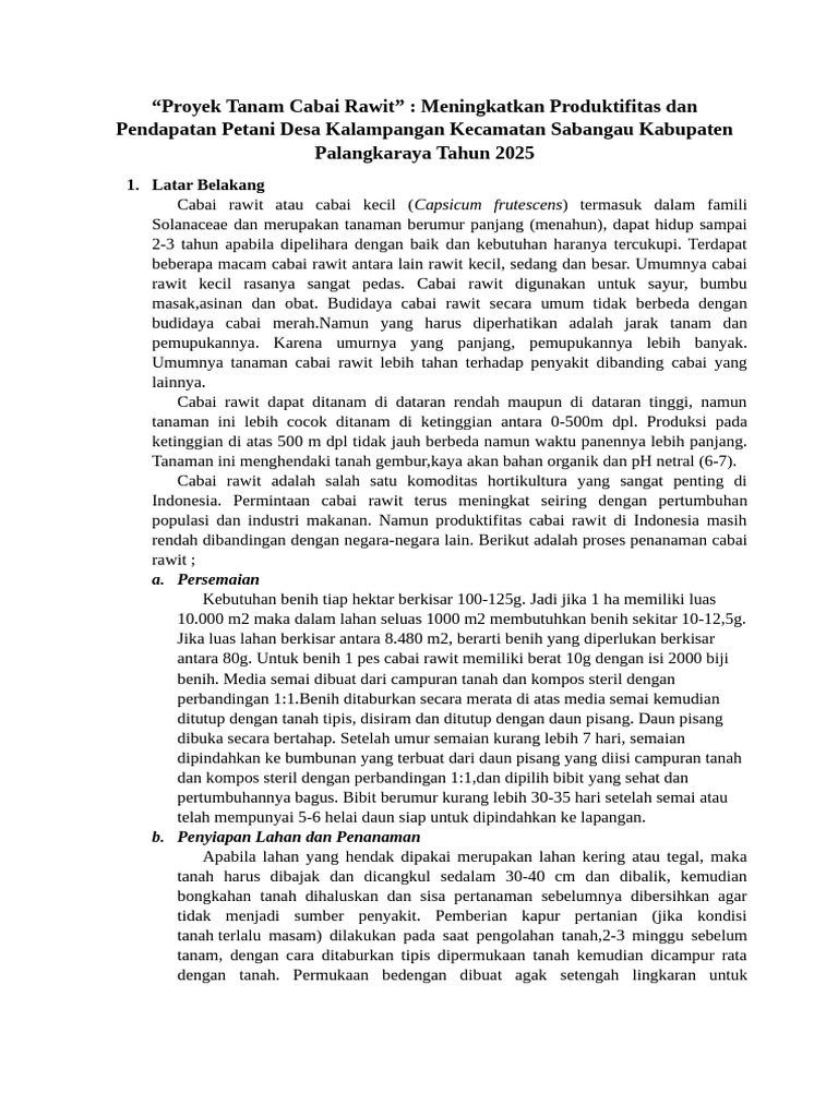 Proposal Tanam Cabai Rawit 2025-1 | PDF