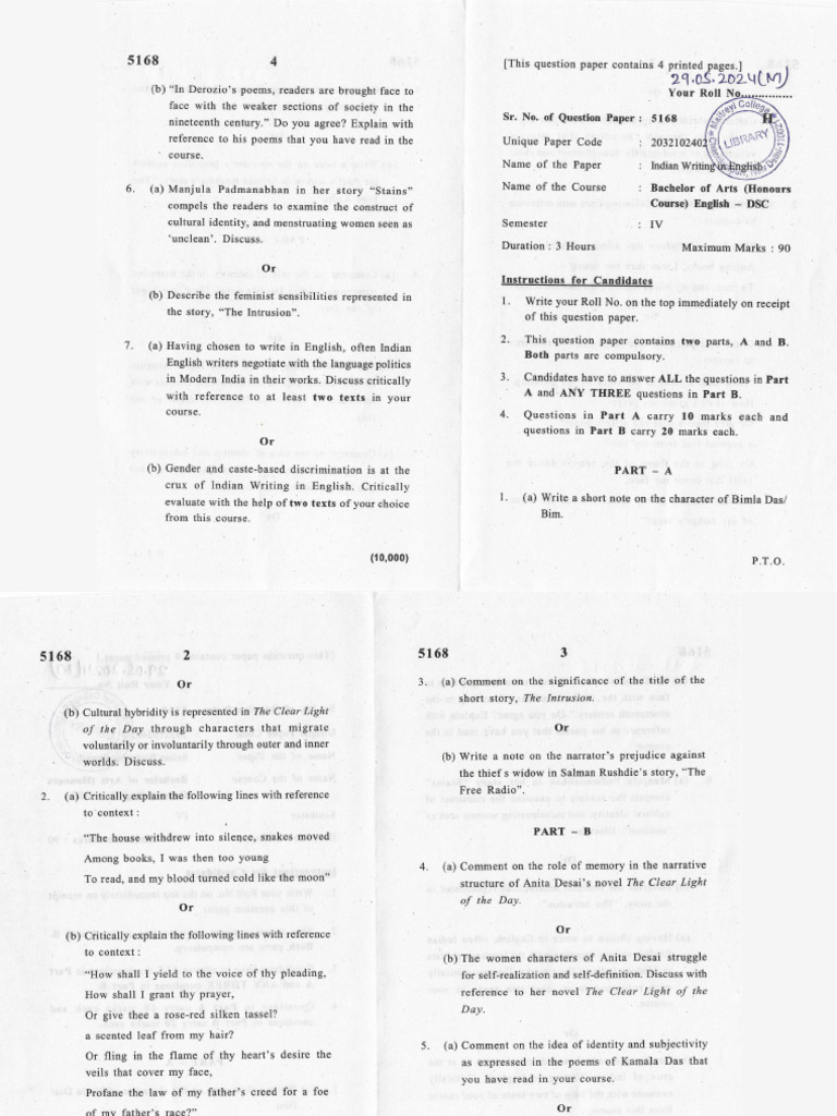 indian writing in English pyq du | PDF