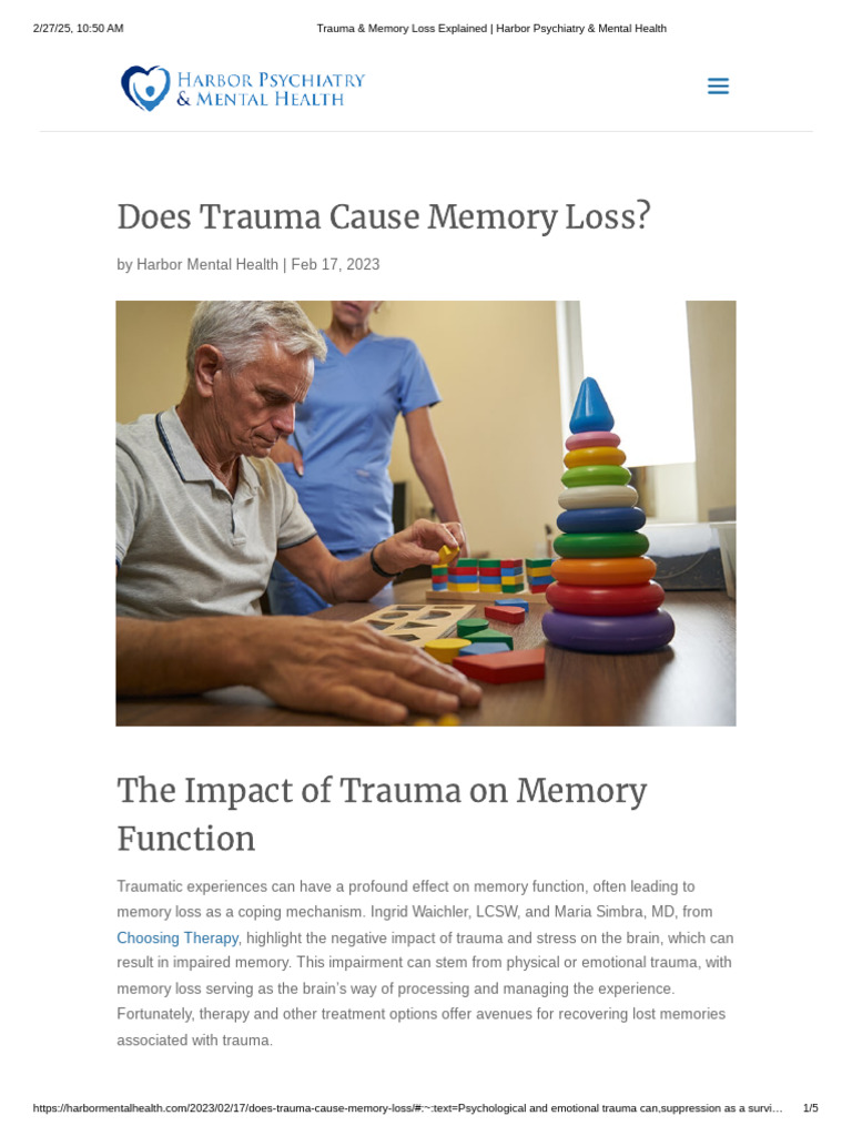 Trauma & Memory Loss Explained _ Harbor Psychiatry & Mental Health ...