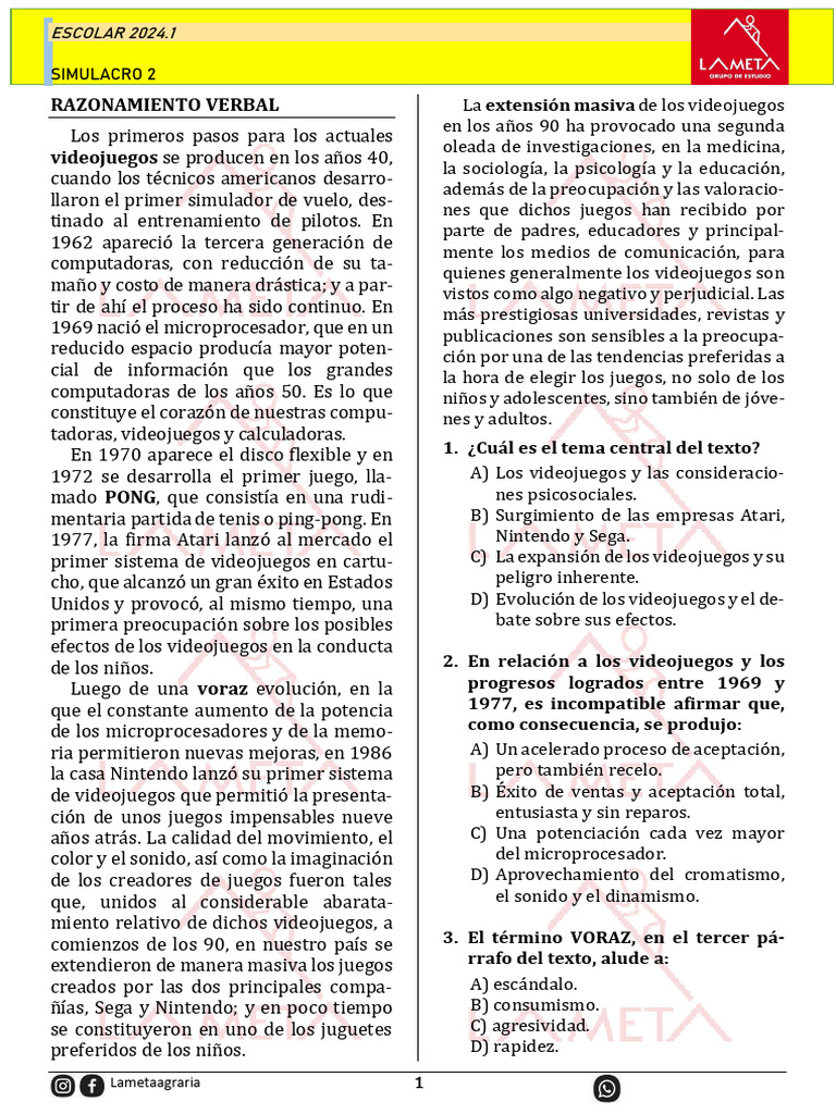 Es - Simulacro 2 (SM) | PDF | Videojuegos | Manía