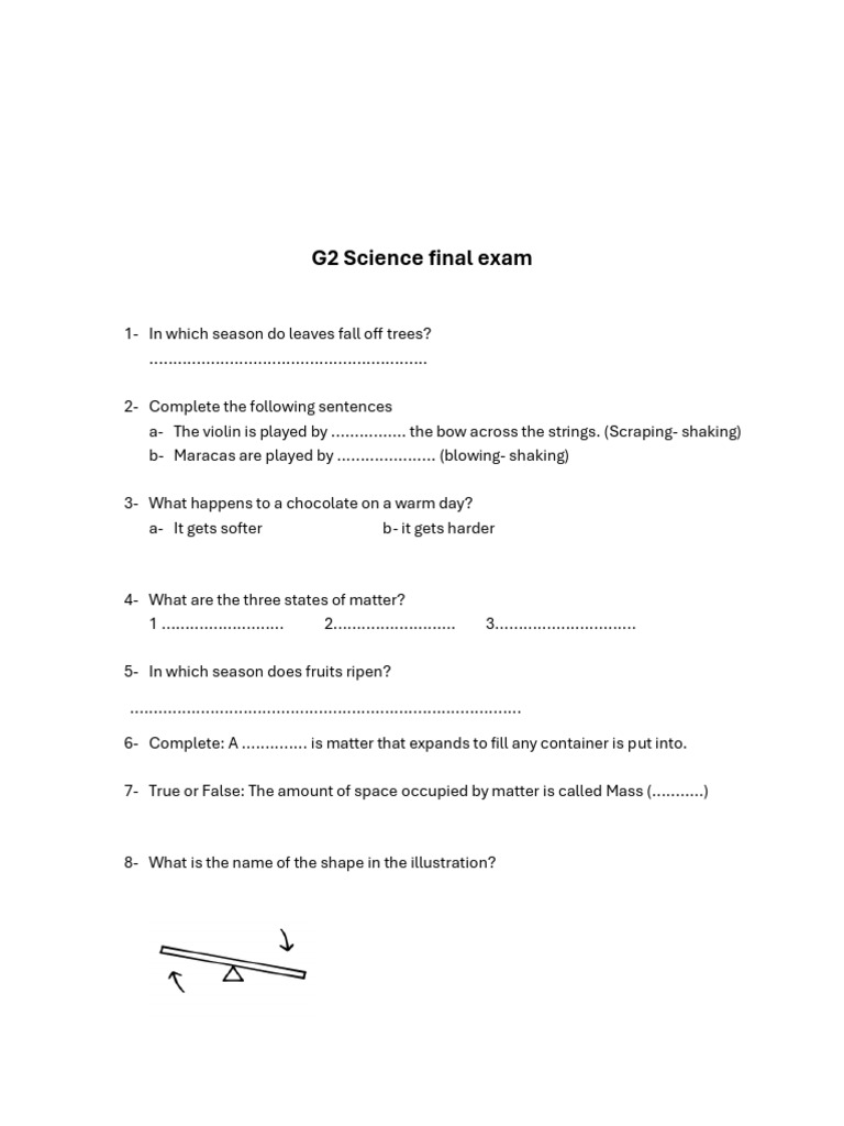 G2 Science Final Exam Questions | PDF