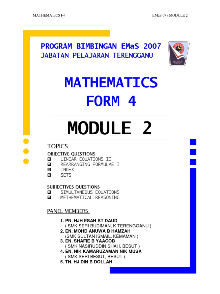 Mathematics Form 4: Program Bimbingan Emas 2007 | PDF | Rectangle ...