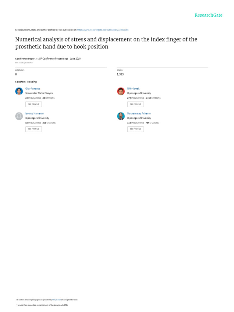 Numerical Analysis of Stress and Displacement On The Index Finger of ...
