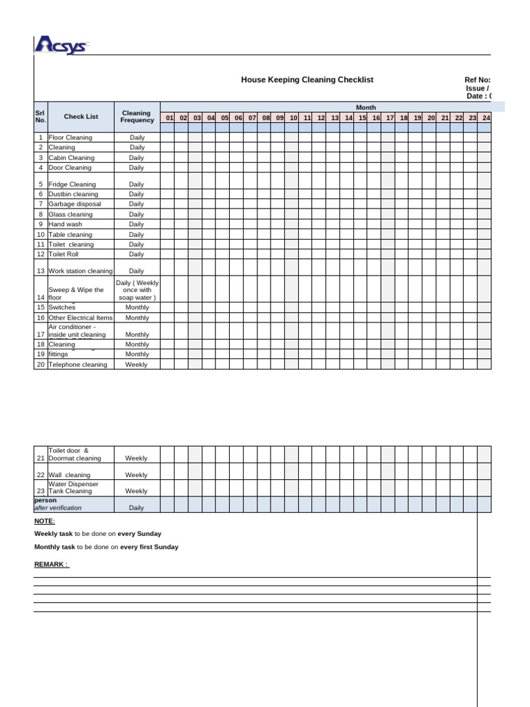 IMS ADM 02 Housekeeping Cleaning Checklist | PDF