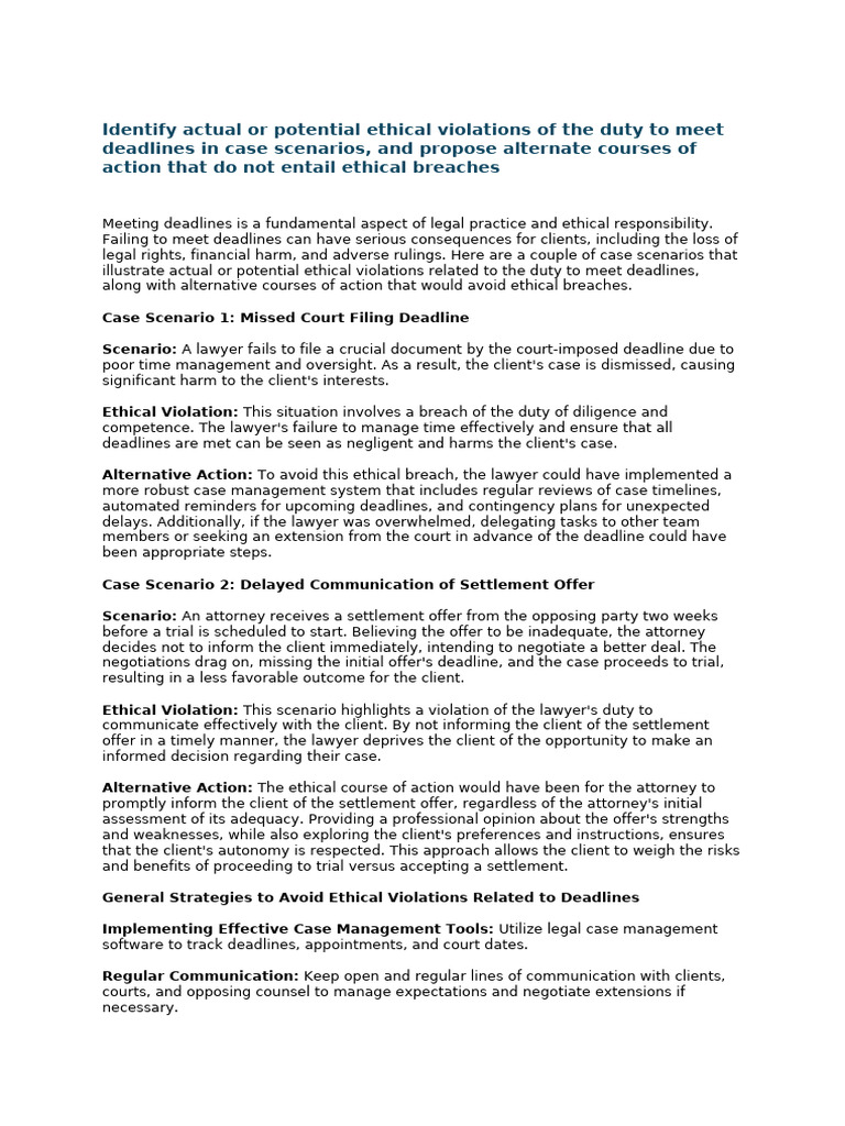 Ethical Violations in Legal Deadlines | PDF | Conflict Of Interest | Lawyer