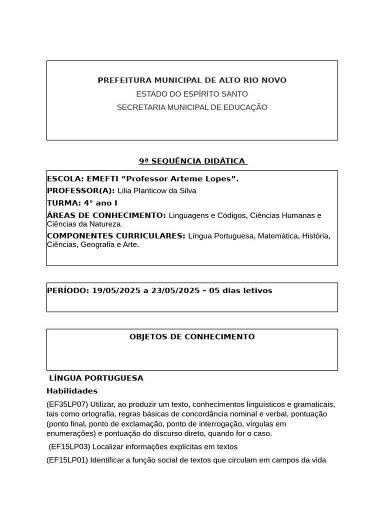 Sequência Didática 19 A 23 de Maio (1) .Docx - 20250517 - 170259 - 0000 | PDF | Brasil | Vida