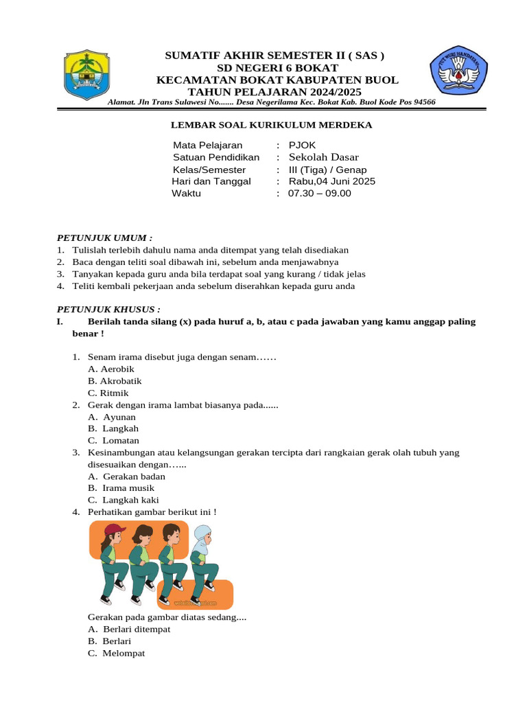 Kumer Soal Sas Pjok Kelas 3 Sem 2 | PDF
