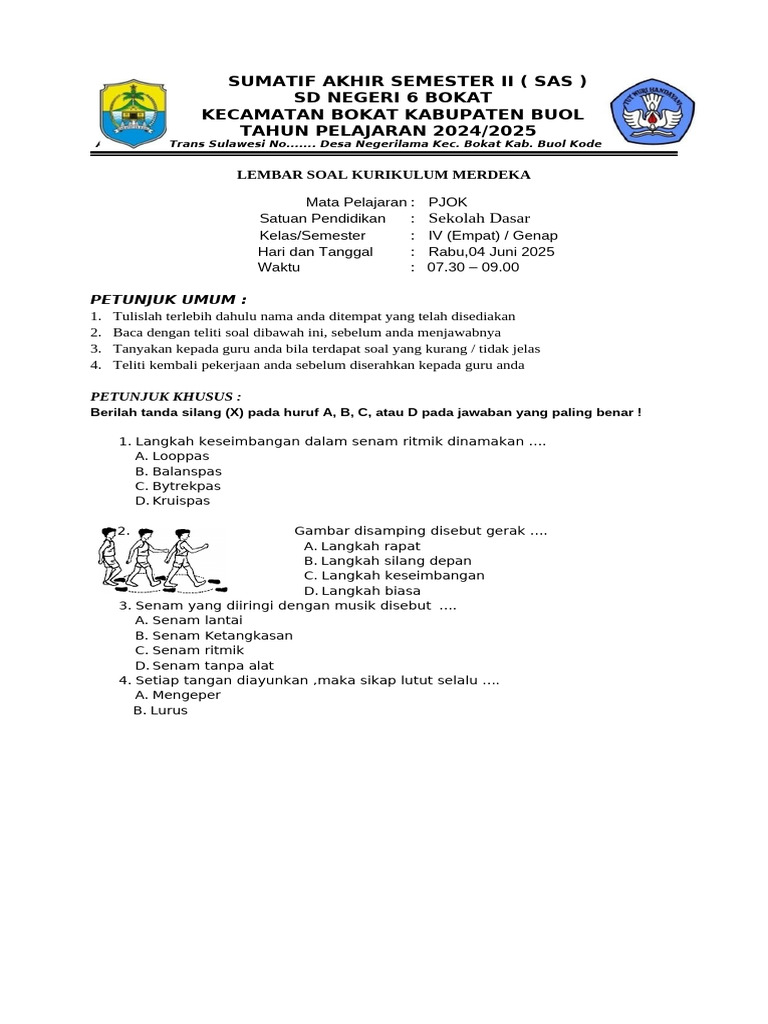 Kumer Soal Sas Pjok Kelas 4 Sem 2 | PDF