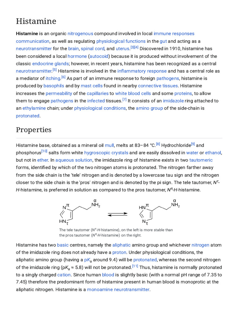 Histamine The Human Enzyme Features - Wikipedia | PDF | Vasodilation