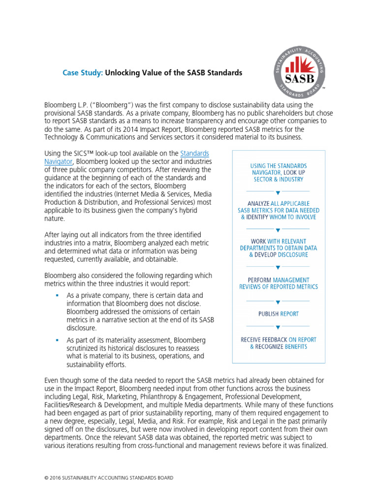 Bloomberg's SASB Standards Case Study | PDF | Economies | Business