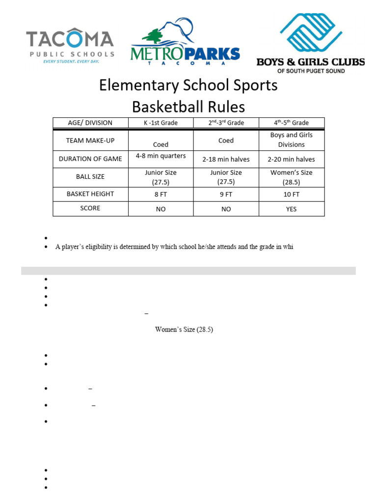 Elementary School Basketball Rules | PDF | Sports | Ball Games