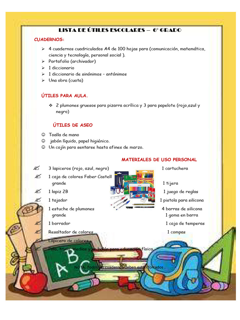 Lista de Útiles Escolares | PDF