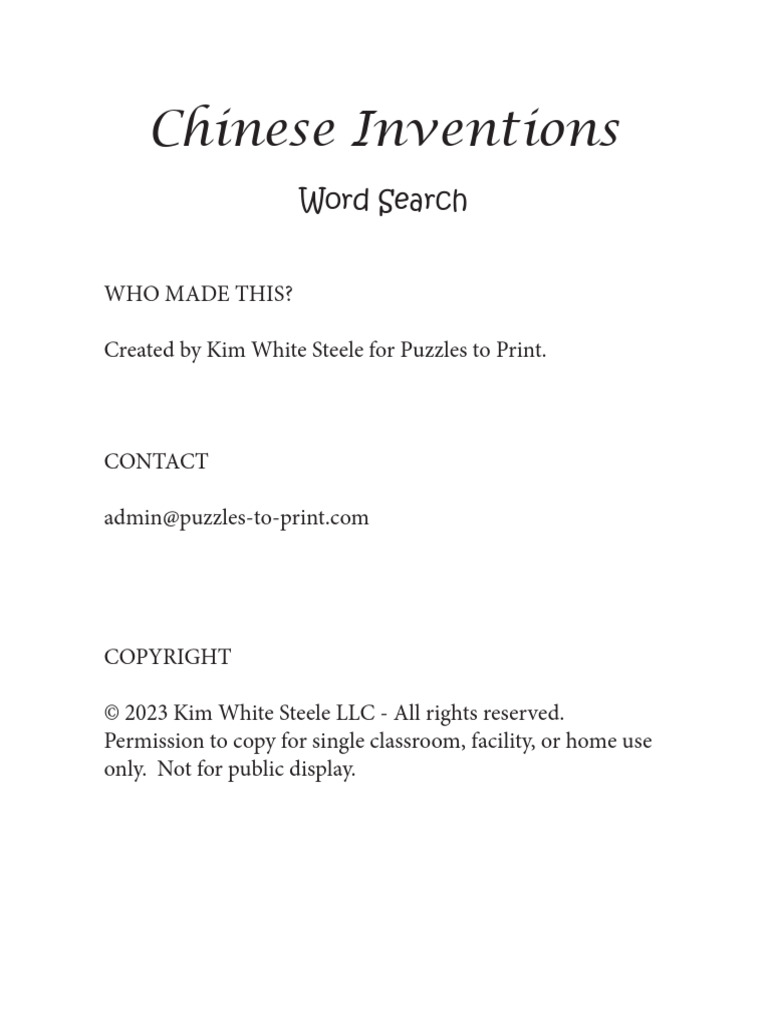 chinese-inventions-word-search | PDF | Word Search | Puzzles