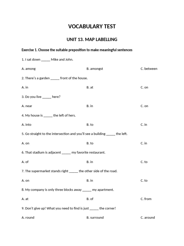 Vocab Test - Unit | PDF