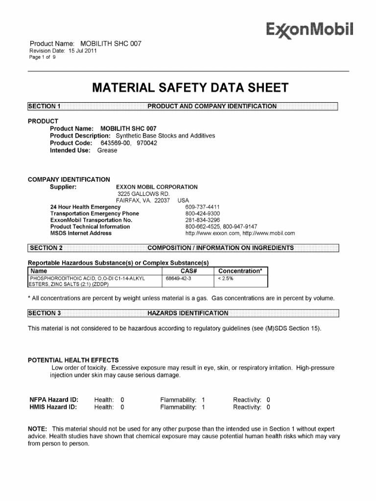 SDS - Lubricant Safety Data Sheet For T | PDF