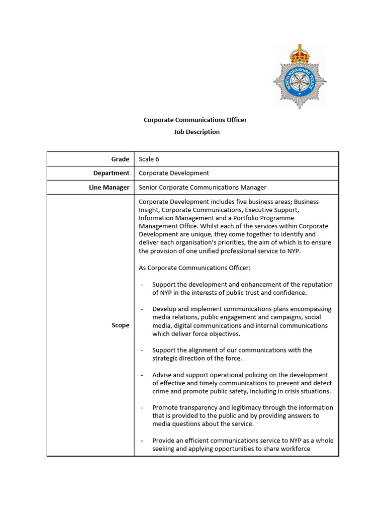 Corporate Communications Officer Role | PDF | Communication | Business