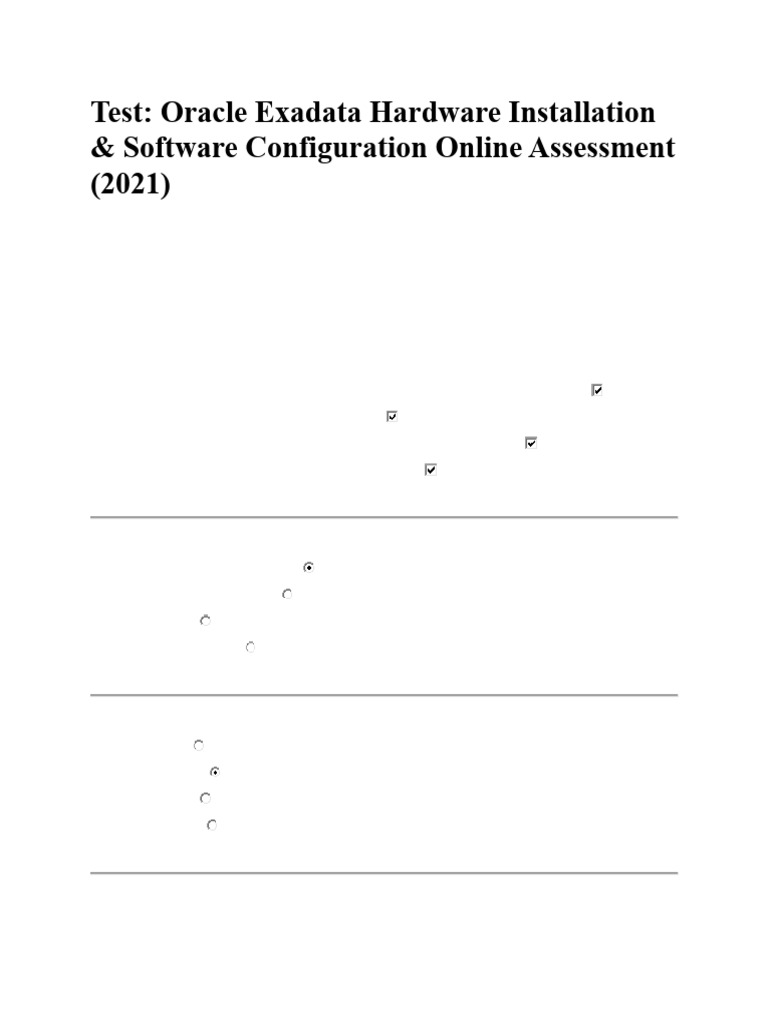 Oracle Exadata Hardware Installation Software Configuration Online Assessment 2021 PDF | PDF ...